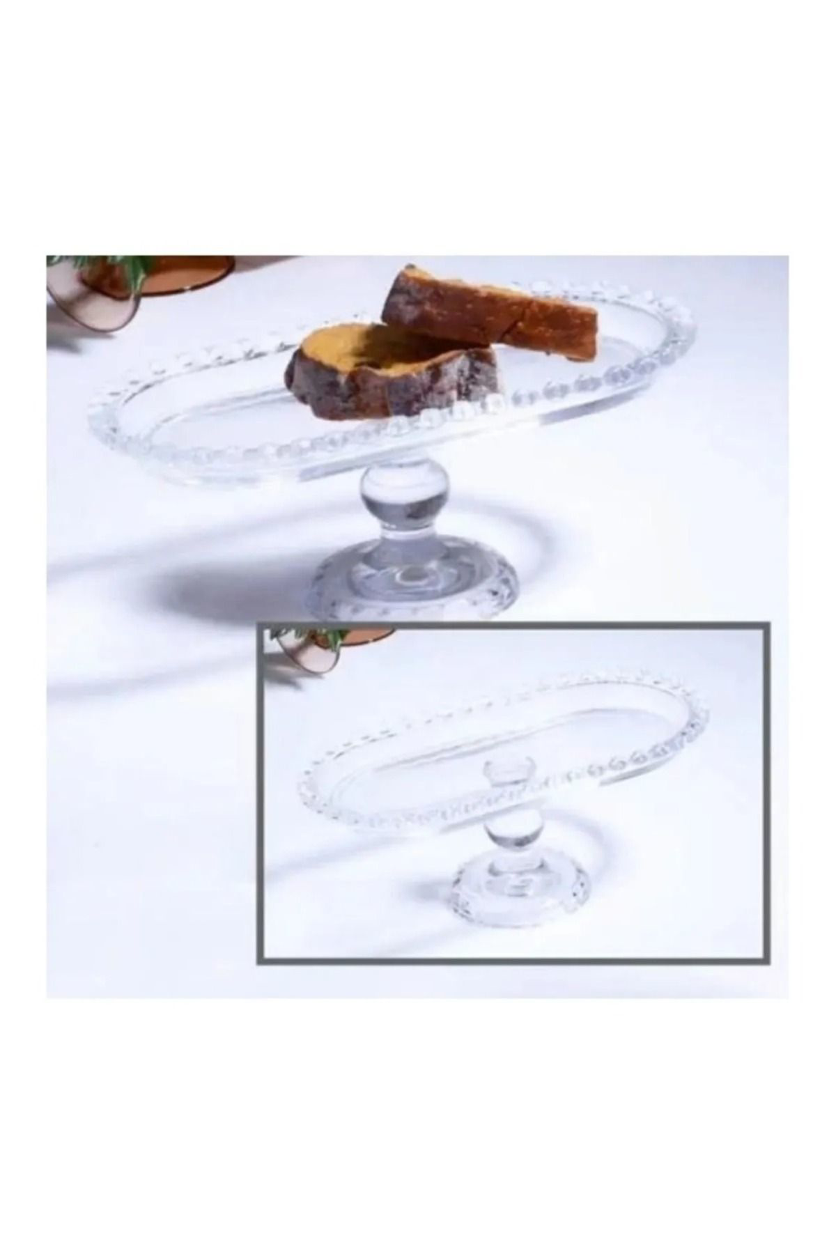 Sur-17 Cam Ayaklı Oval Sunum Tabağı 25*13*10cm